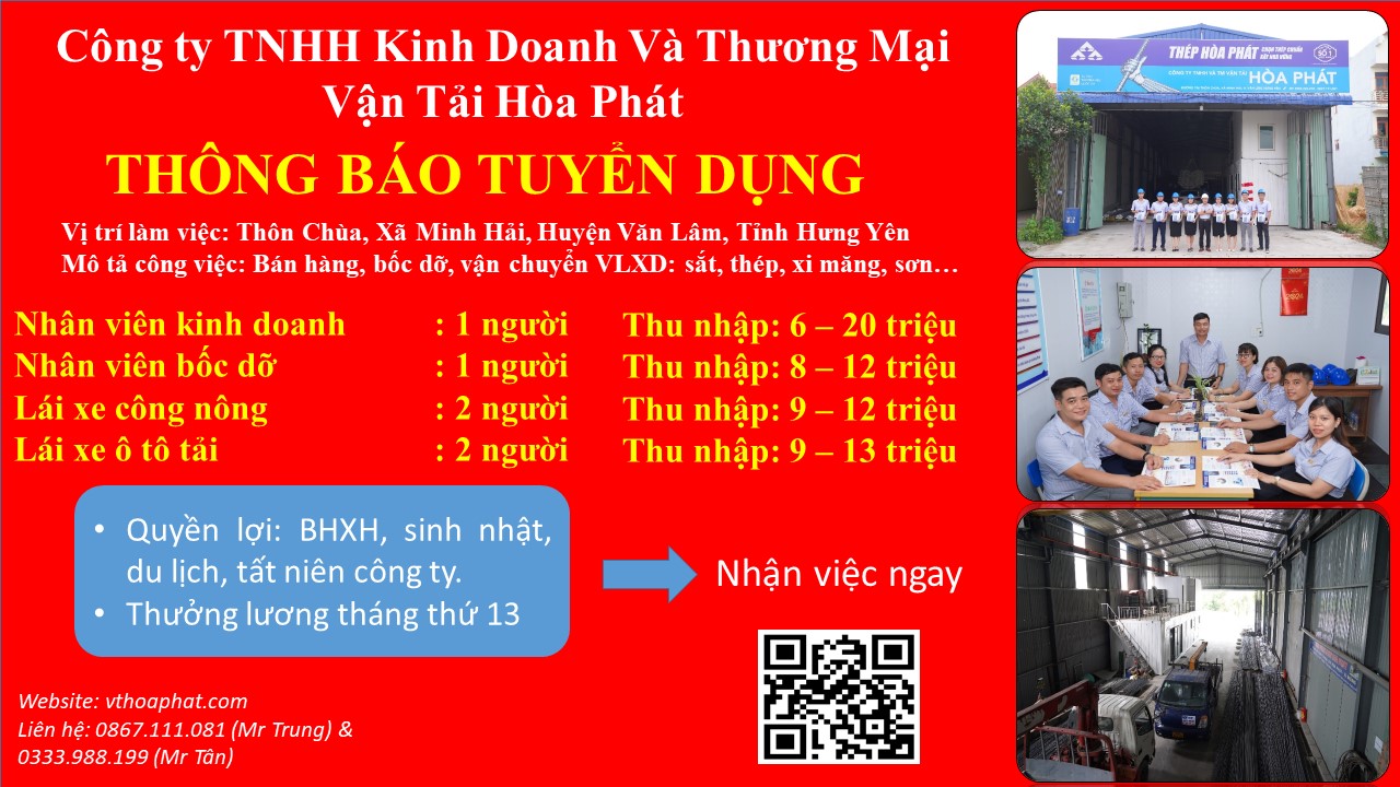 Thông báo tuyển dụng nhân viên kho thép
